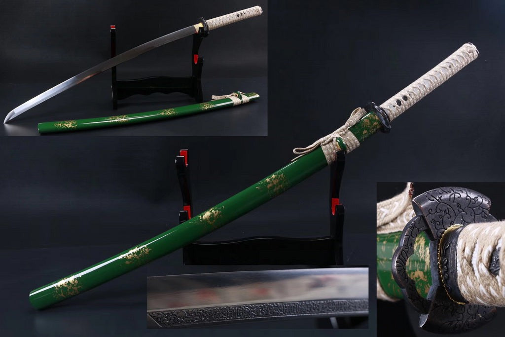 1045 Carbon Steel 41″ Samurai Sword w Green & Gold Scabbard | Blade City