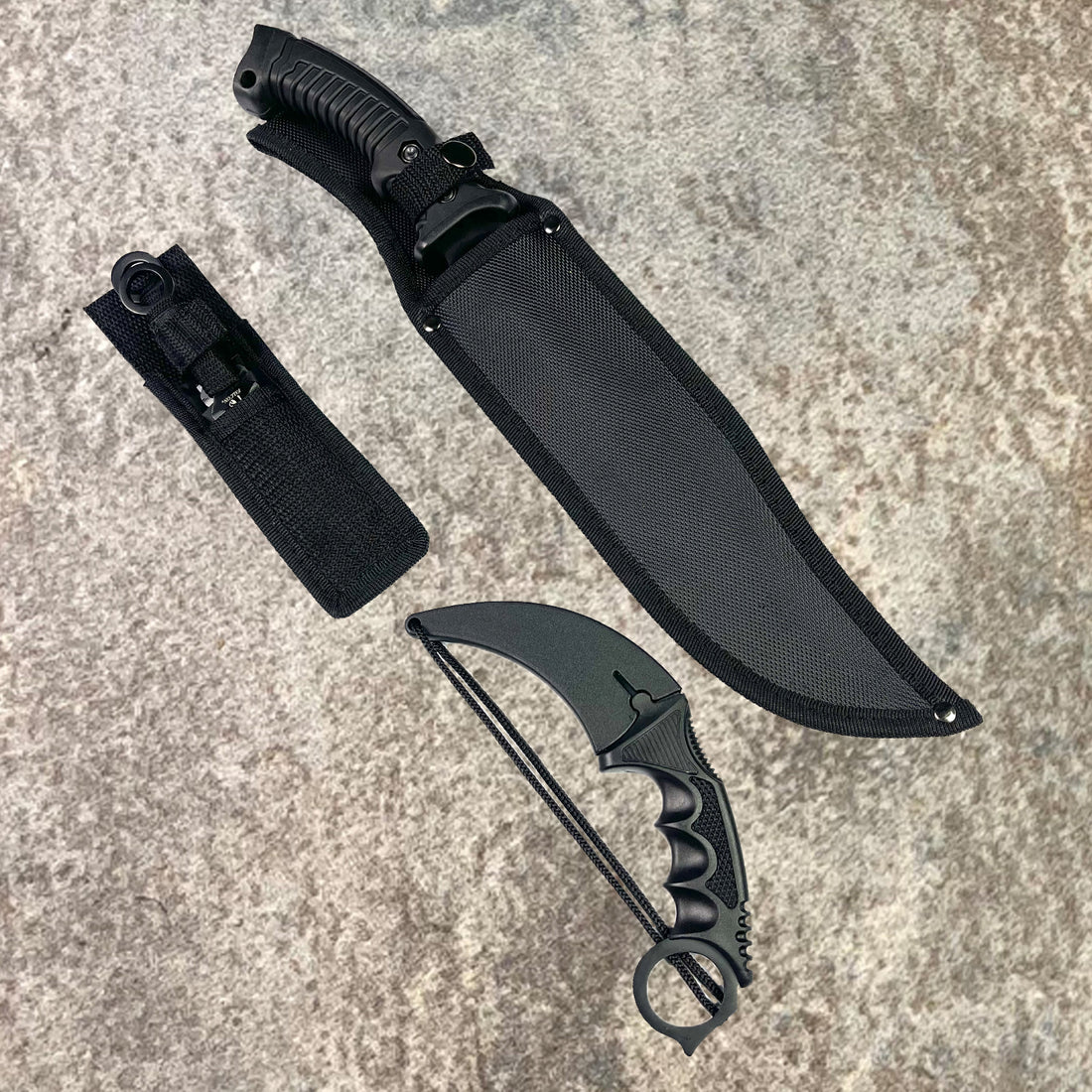 Falcon 5 Pieces Black Set Hunting Set (Machete, Karambit, Throwing Kni ...