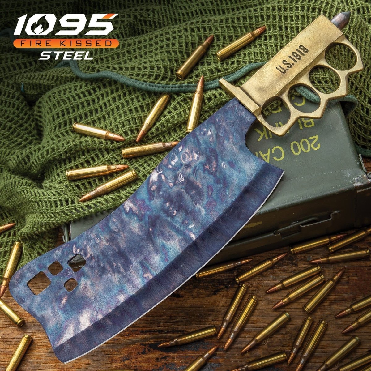 Fire Kissed Combat Cleaver Trench Knife and Sheath | Blade City