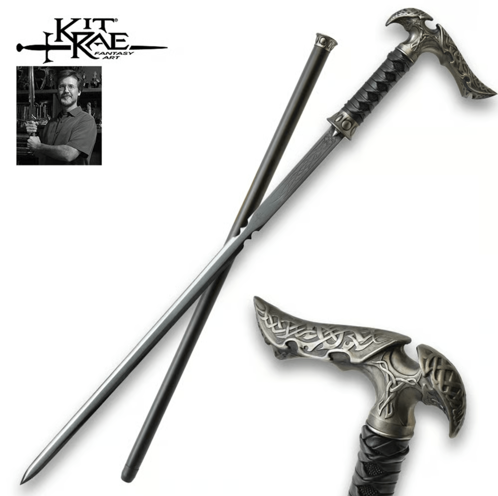 Kit Rae Black Axios Sword Cane - 1045 Carbon Steel Blade | Blade City