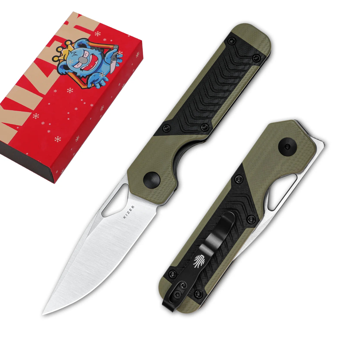 Kizer Mini Militaw V3634SA6 – 2.82" Nitro-V Blade, Green/Black G-10 Handle | Blade City
