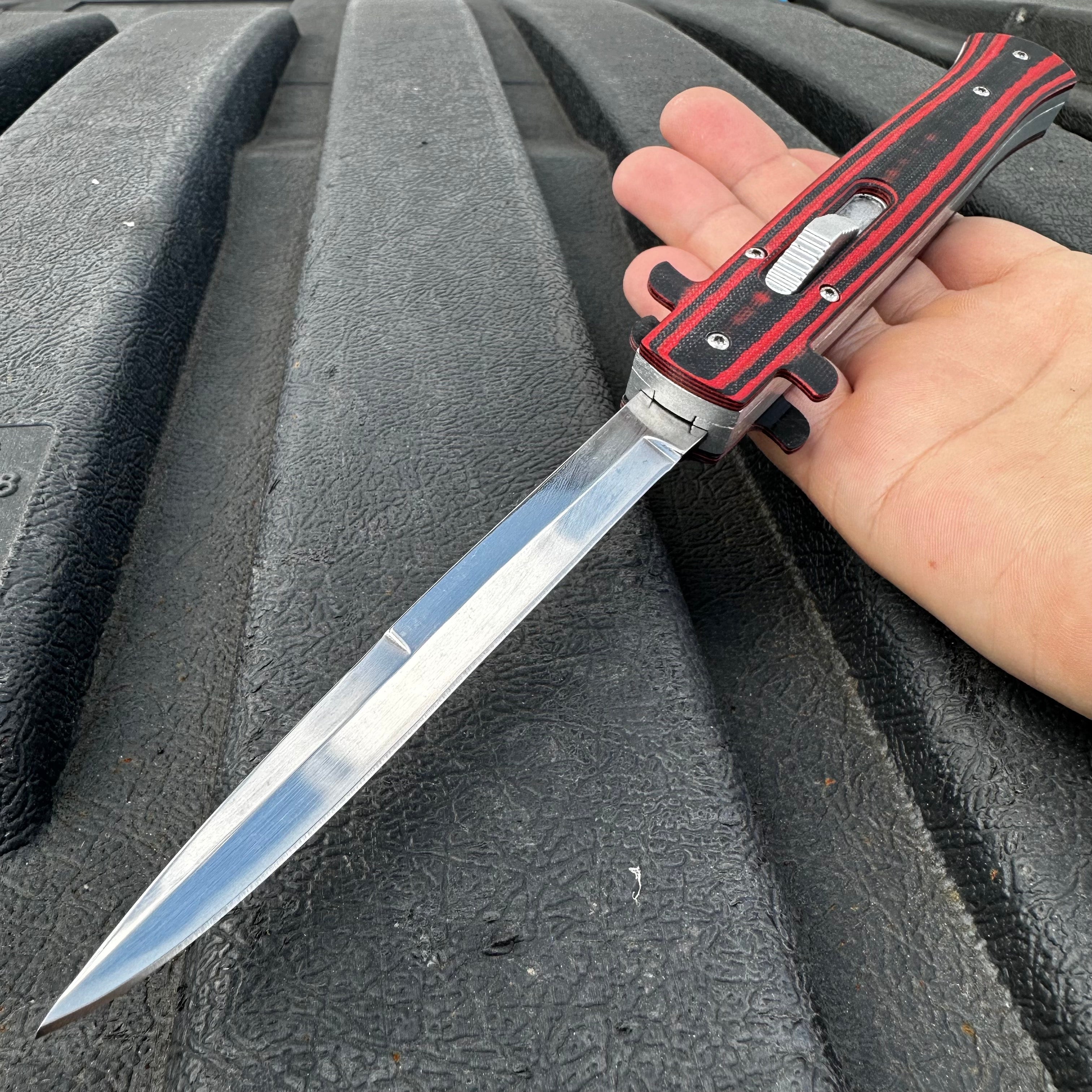 Red G10 Stiletto OTF Knife | Blade City
