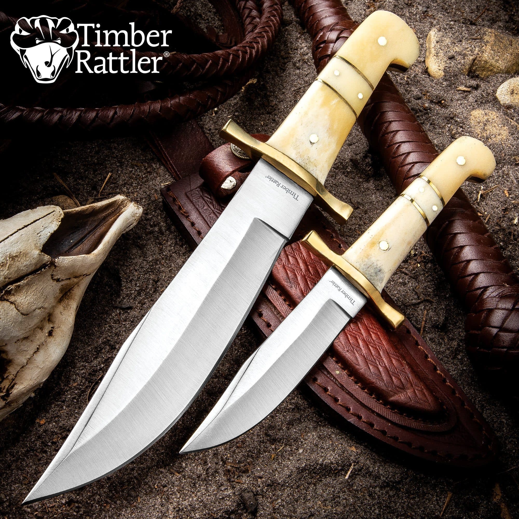 Timber Rattler Camel Bone Bowie Knife Set | Blade City